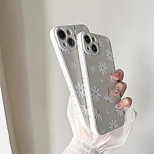KAXLIDEN White Daisy Floral Side Print for iPhone 13 Phone Case Silicone Soft Women Cute Flower Protective Slim Fit Cover for iPhone 13 6.1 inch Cases