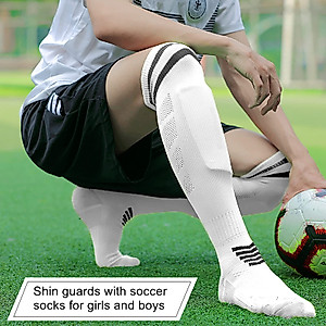 Soccer Shin Guards, Youth Shin Guards with Soccer Socks for Girls and Boys, Kids Calf Protection Gear 2 Pair (Medium)