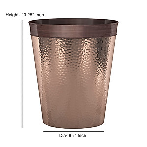 nu steel Set of 2 Round Metal Small 2.5 Gallon Recycle Trash Can Wastebasket, Garbage Container Bin for Bathrooms, Kitchen, Bedroom, Home Office - Durable Stainless Steel - Copper Band ORB Finish