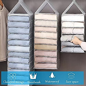 Rayeeley Hanging Closet Shelf, Upgrated Separable Wardrobe Clothes Organizer for Clothing, Foldable Closet Organizers Sturdy PP Board for Jeans Legging T-Shirts (Grey 12 Tier)