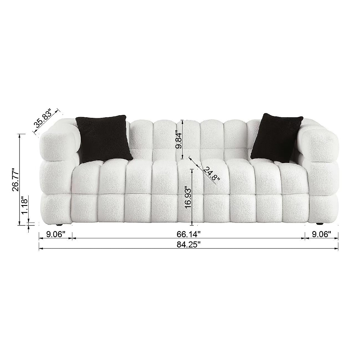 kevinplus 84'' White Sofa Couch Cloud Boucle Sofa Couch Chesterfield Sofa Couch for Living Room, Modern 3-Seat Upholstered Sectional Sofa Couch for Apartment Bedroom Dorm Office, Medium-Soft