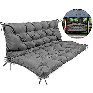 Homaisson Swing Replacement Cushion, Outside Bench Cushion with Backrest, 2-3 Seater Cushion with 8 Ties for Outdoor Furniture, 59 x 39 x 4 Inches Porch Swing Cushion Garden Bench