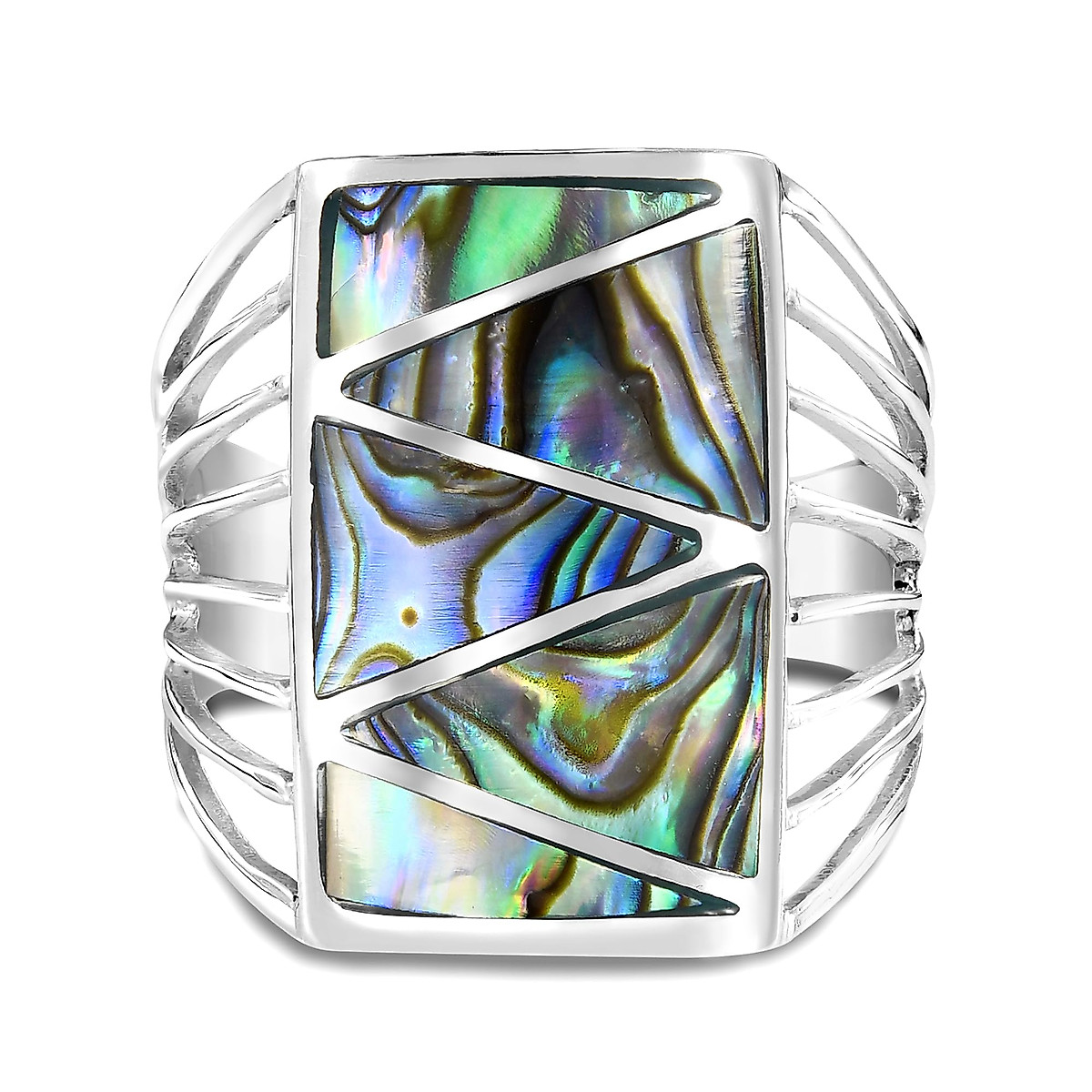 AeraVida Stripe Line Zig-Zag Abalone Shell .925 Sterling Silver Ring | Elegant Statement Ring for Women | Ablone Accessory | Ring Size (8)