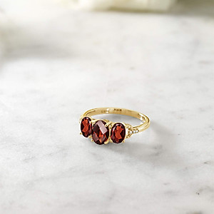 Gem Stone King 10K Yellow Gold Red Garnet and Diamond Accent Engagement Ring For Women (2.16 Cttw, Gemstone Birthstone, Available in size 5, 6, 7, 8, 9)