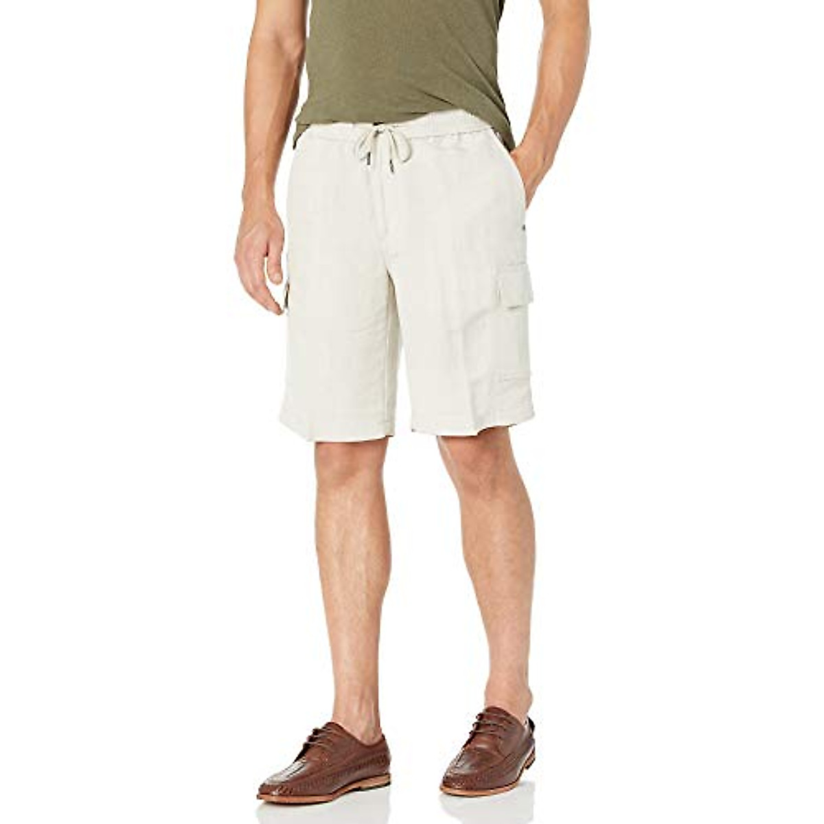 Cubavera Men's Elastic Drawstring Cargo Short, Natural Linen, Small