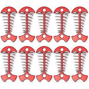 Alnicov 10Pcs Deck Plank Board Tent Stakes,Fishbone Deck Anchor Pegs with Spring Buckle for Outdoor Camping Hiking,Red