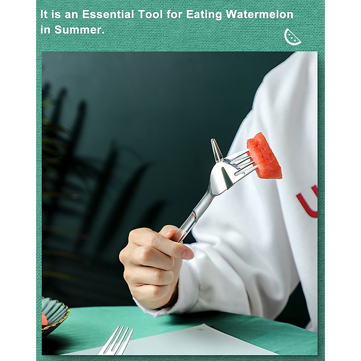 2 PCS Watermelon Slicer Cutter, 2-in-1 Watermelon Fork Slicer, Stainless Steel Cutting Fork Artifact, Fruit Watermelon Carving and Cutting for Home Party (2)