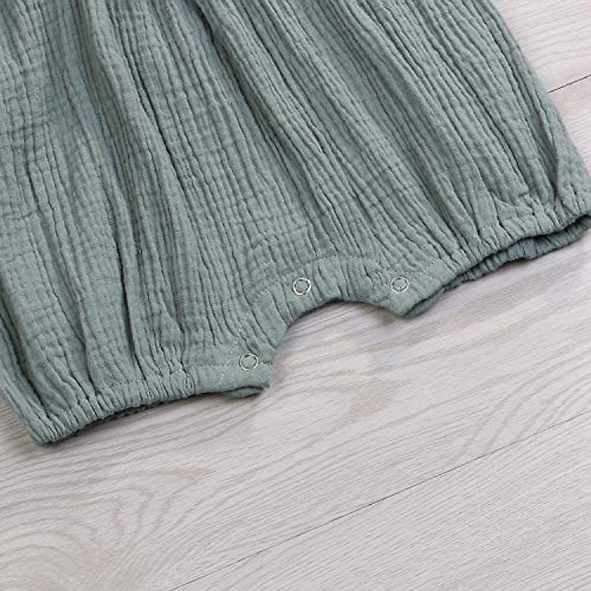 KCSLLCA Baby Girls Lace Romper Set Ruffle Sleeve Solid Color Onesie with Headband (Pea Green, 6-9 Months)