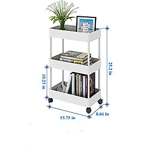 KirinRen 3- Tie Slim Storage Cart with Wheels, Rolling Organizer Cart with Shelves, Slide Out Storage cart Laundry, Mobile Shelving Unit Organizer for Kitchen, Bathroom, Bedroom, Office (White)