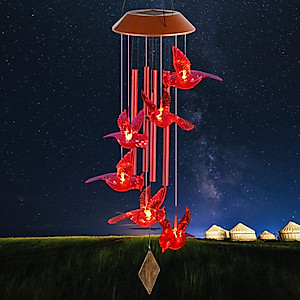 Cardinal Bird Solar windchimes Outdoor, Garden Christmas Lights,red Bird Garden Decor,Father Gift, Mother Gift, Mothers Day for Grandma,Sister Gifts,Gardening Gifts for Women,Friend Birthday Gift