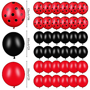 100 Pieces Ladybug Party Supplies Ladybug Balloons Black Red Polka Dots Latex Balloons Ladybird Spot Balloons Party Decor Birthday Wedding Supplies (Mixed Style,12 Inch, 10 Inch)