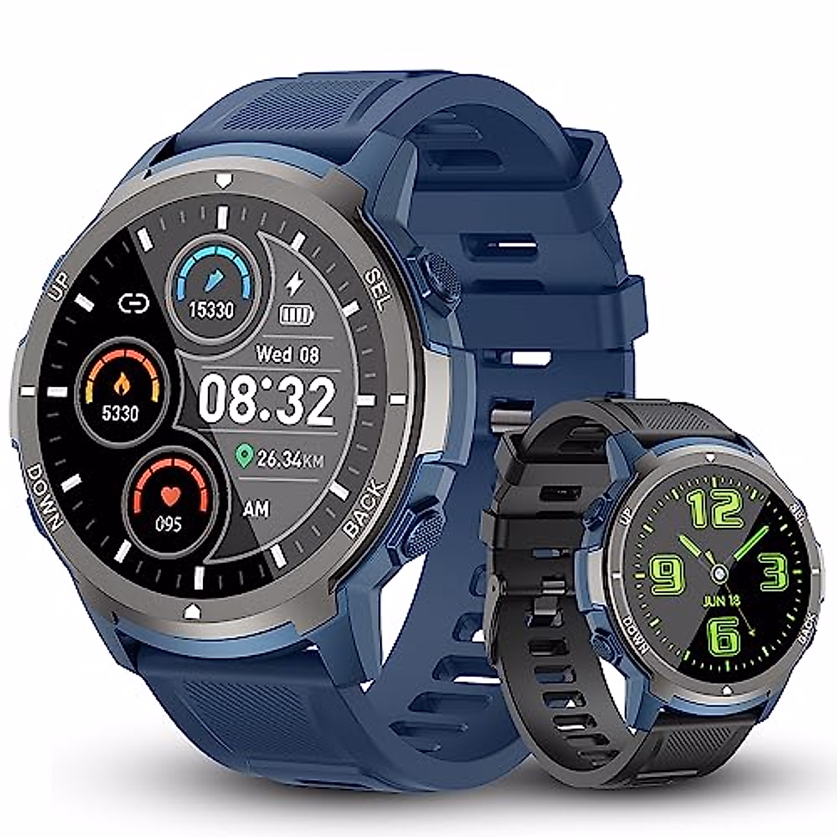 Basznrty Smart Watch for Men Fitness: (Make/Answer Call) Bluetooth Military Smartwatch for Android iPhone Phones Waterproof Outdoor Tactical Digital Sport Run Watches Tracker Sleep Heart Rate Monitor
