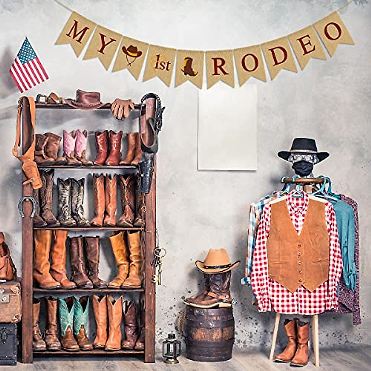 Jute Burlap My 1st Rodeo Banner Cowboy Wild West Boy Girl First Birthday Party Photo Booth Backdrop