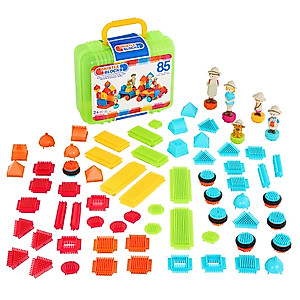 Battat- Bristle Blocks- STEM Interlocking Building Blocks- 85 pc Playset- Reusable Carry Case- Developmental Toys for Toddlers & Kids- Safari Adventure Carrying Case- 2 Years +