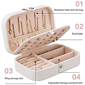 ZZYINH AN207 Portable Jewelry Box Multi-Function PU Leather Jewelry Storage Box Case Holder Earring Necklace Plate Jewelry Organizer Small Jewelry (Color : White)