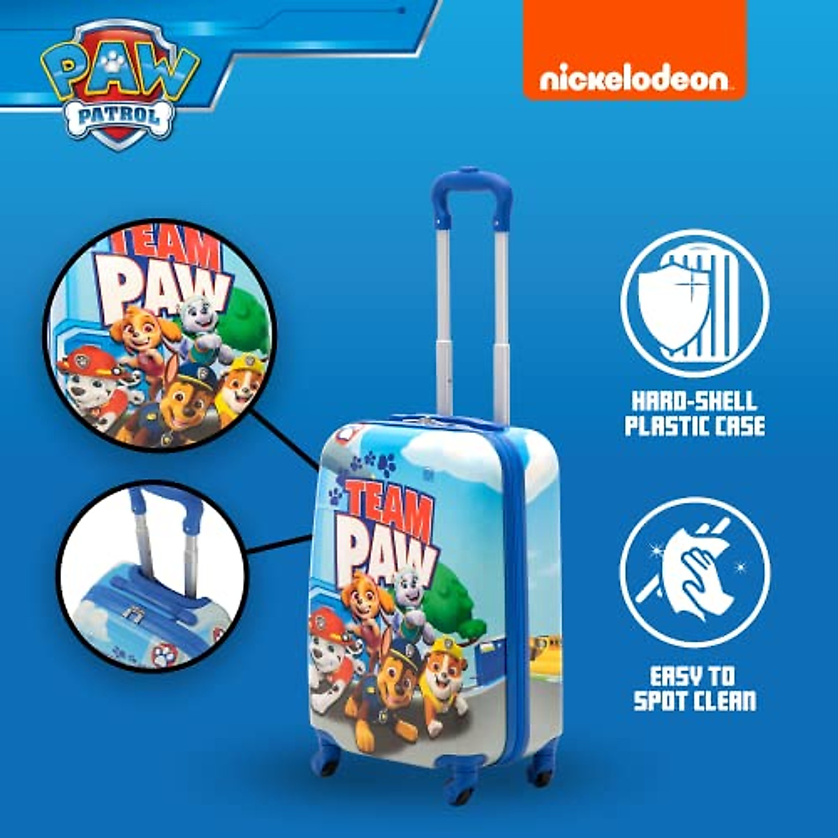 FUL PAW Patrol 21 Inch Kids Rolling Luggage, Hardshell Carry On Suitcase with Wheels, Team PAW