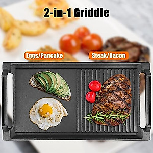 CUKOR Cast Iron Griddle, Stove Top & Gas Grill Double Burner, 17.13" x 9.06" Pre-Seasoned Indoor/Outdoor