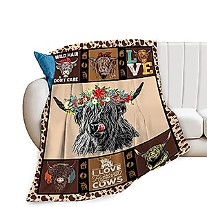 Highland Cow Throw Blanket Gifts for Women Adults Highland Cattle Animal Print Blanket Ultra Soft Cozy Plush Fleece Warm Lightweight Blanket for Living Room Couch Bed Dorm Chair Sofa Decor 40''X50''