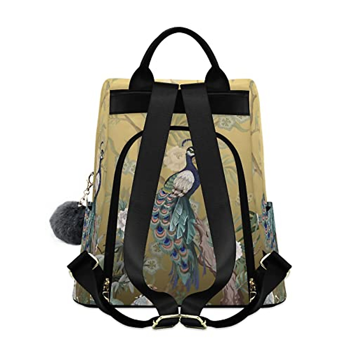 ALAZA Peacock and Peonies Backpack Purse for Women Travel Casual Daypack College Bookbag Work Business Ladies Shoulder Bag