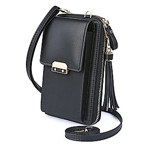 PU Leather Crossbody Bag for Women, Cell Phone Purse Wallet with Card Slots, Cell Phone Shoulder Bag with Shoulder Strap - Black