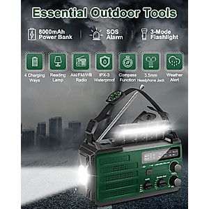Emergency Radio, 29600mWh Hand Crank Radio, AM FM NOAA Weather Alert Radio, Solar Radio, 3-Mode Flashlight, Reading Lamp, SOS Alarm, Phone Charger for Hurricane and Emergency