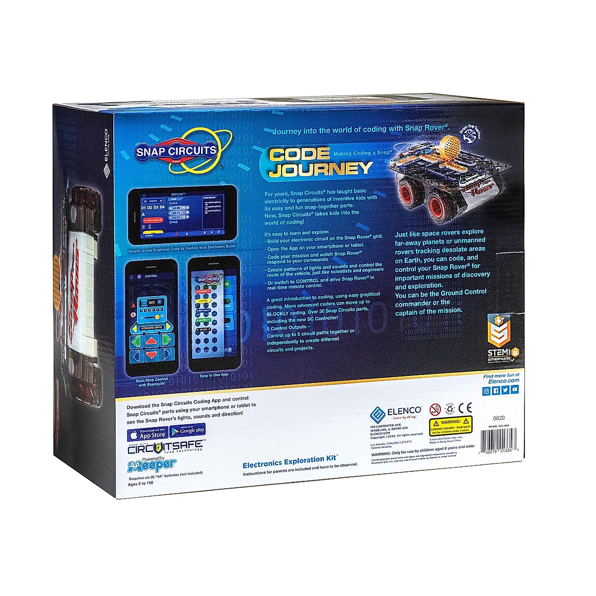 Snap Circuits Code Journey, Build Your Circuit, Code Your Commands, and Drive, Bluetooth Controlled, STEM Building Toy for Ages 8 to 108
