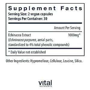 Vital Nutrients - Echinacea Extract - Immune System Support - 60 Vegetarian Capsules per Bottle - 1000 mg