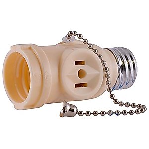 Power Gear 2-Outlet Socket Adapter, Pull Chain Light Control, Polarized, 2-Prong, Perfect for Workshop, Garage or Utility Room, 125VAC/250W, UL Listed, Light Almond, 54180