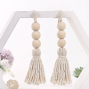 Wood Bead Garlands,Farmhouse Beads Tasels,Rustic Country Decor Prayer Beads for Home Door Knob Decor