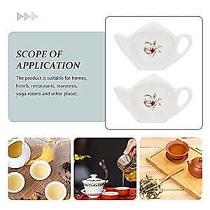 DOITOOL White Ceramic Tea Bag Coasters Tea Bag Holder, 2Pack Teapot-Shaped Spoon Rests Tea Bag Storage Rack Classic Teabag Caddy Holder Saucer