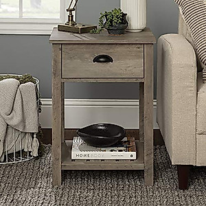 Walker Edison Rustic Farmhouse Wood Computer Writing Desk Home Office Workstation Small, 46 Inch, Grey & Farmhouse Square Side Accent Table Set-Living-Room Storage End Table, 18 Inch, Grey Wash