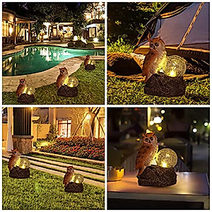 CORIETTA Solar Garden Statue Outdoor Decor,Owl Standing On The Stone,Beside A Cracked Glass Ball with Warm Light,Polyresin Statue for Patio, Lawn, Yard Art Decoration, Housewarming Garden Gift