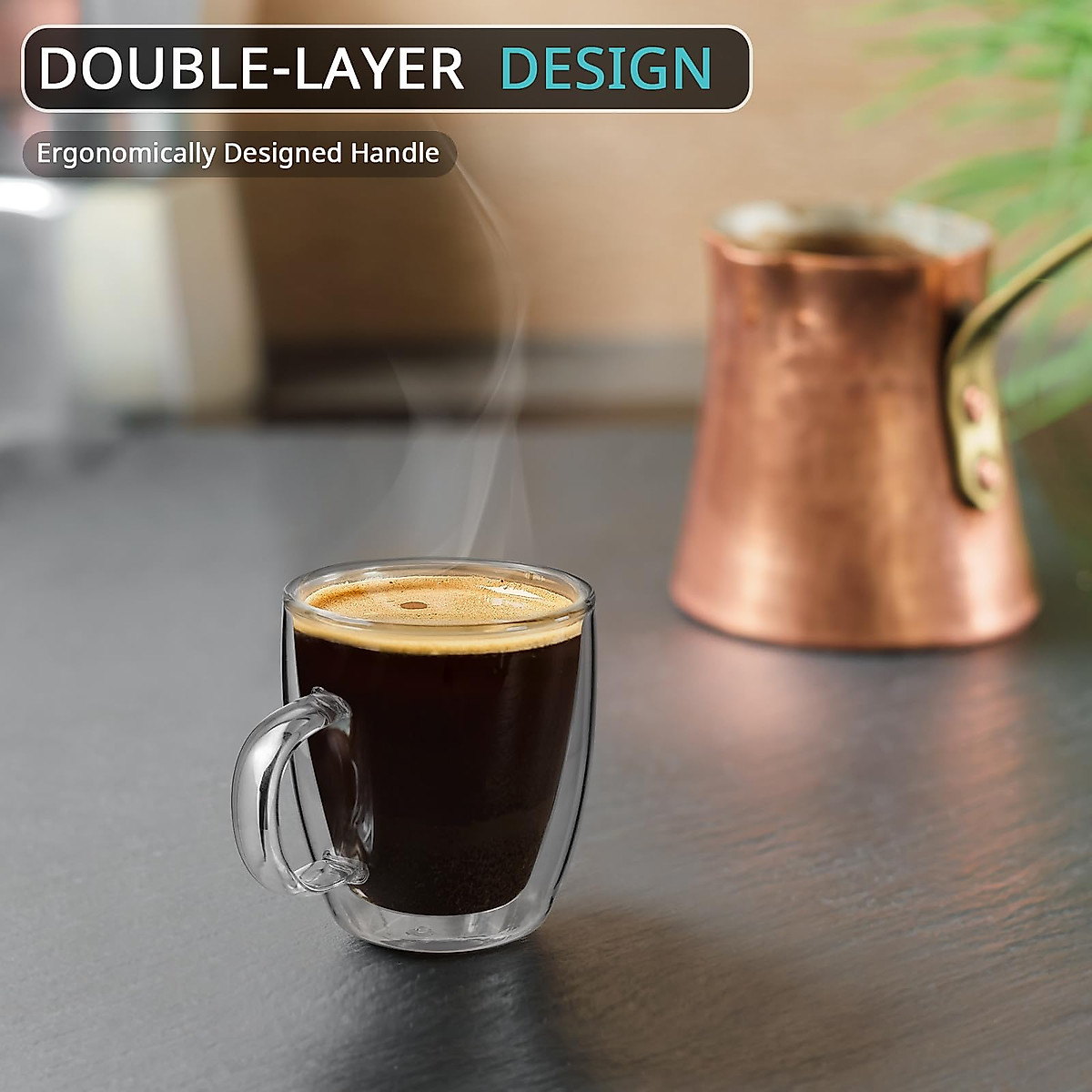 Bivvclaz Espresso Cups Set of 2, 2.7 Ounces Double Wall Glass Espresso Cups, Insulated Espresso Shots Cup, Clear Espresso Shot Glass for Espresso Accessories, Suit for Espresso Machine