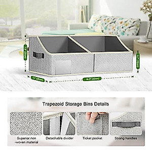 Homsorout Storage Bins with Lids, Trapezoid Storage Bins with Handle, Fabric Storage Baskets for Shelves with Label, Cube Storage Bins Boxes with Window, 6 Packs, Grey, Blended
