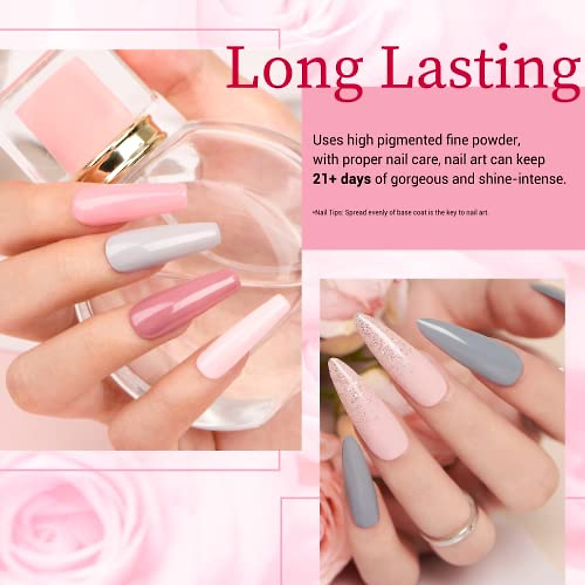 AZUREBEAUTY Dip Powder Nail Kit, 4 Colors Gentle Nude Pink Neutral Skin Dipping Powder System Liquid Set Recycling Tray with Base & Top Coat Activator for French Nail Art Manicure Salon DIY at Home