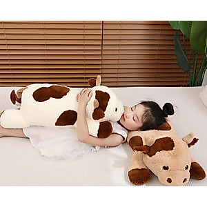 YESGIRL 25.6 inch 5 lbs Cow Weighted Stuffed Animals, Large Weighted Plush Animal, Cute Plush Toy Pillow, Soft Kawaii Plushie Gifts for Adults, Kids, Boys and Girls(Off-White)