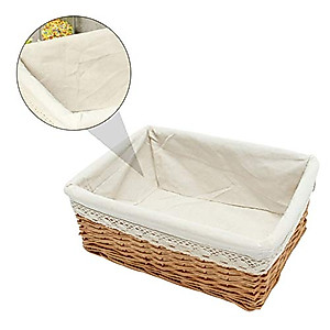 DOITOOL Wicker Storage Basket With Liner, Handmade Woven Basket Storage Bins Rectangular Decorative Baskets Organizing Baskets Nesting Baskets for Sundries Neatening