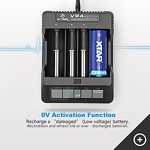 Universal 18650 Battery Charger, XTAR VP4 Smart Charger w/ LCD Display & Car Charger for Rechargeable Batteries Li-ion 18650 26650 26500 22650 18490 17670 17500 17355 and More (Full Set)