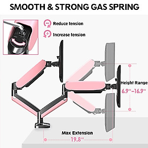 MOUNTUP Pink Dual Monitor Desk Mount& Gaming Single Monitor Stand Fully Adjustable Bundle for Computer Screen up to 32 inch, Holds up to 17.6lbs