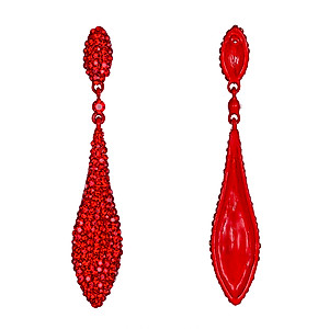 EVER FAITH Women's Austrian Crystal Double Waterdrop Bridal Pierced Dangle Earrings Red Red-Tone