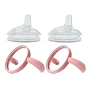 Sippy Spout Nipples with Bottle Handles for Comotomo Baby Bottle | 2-Pack | Food Grade Silicone | BPA-Free | Spill-Proof (Pink)