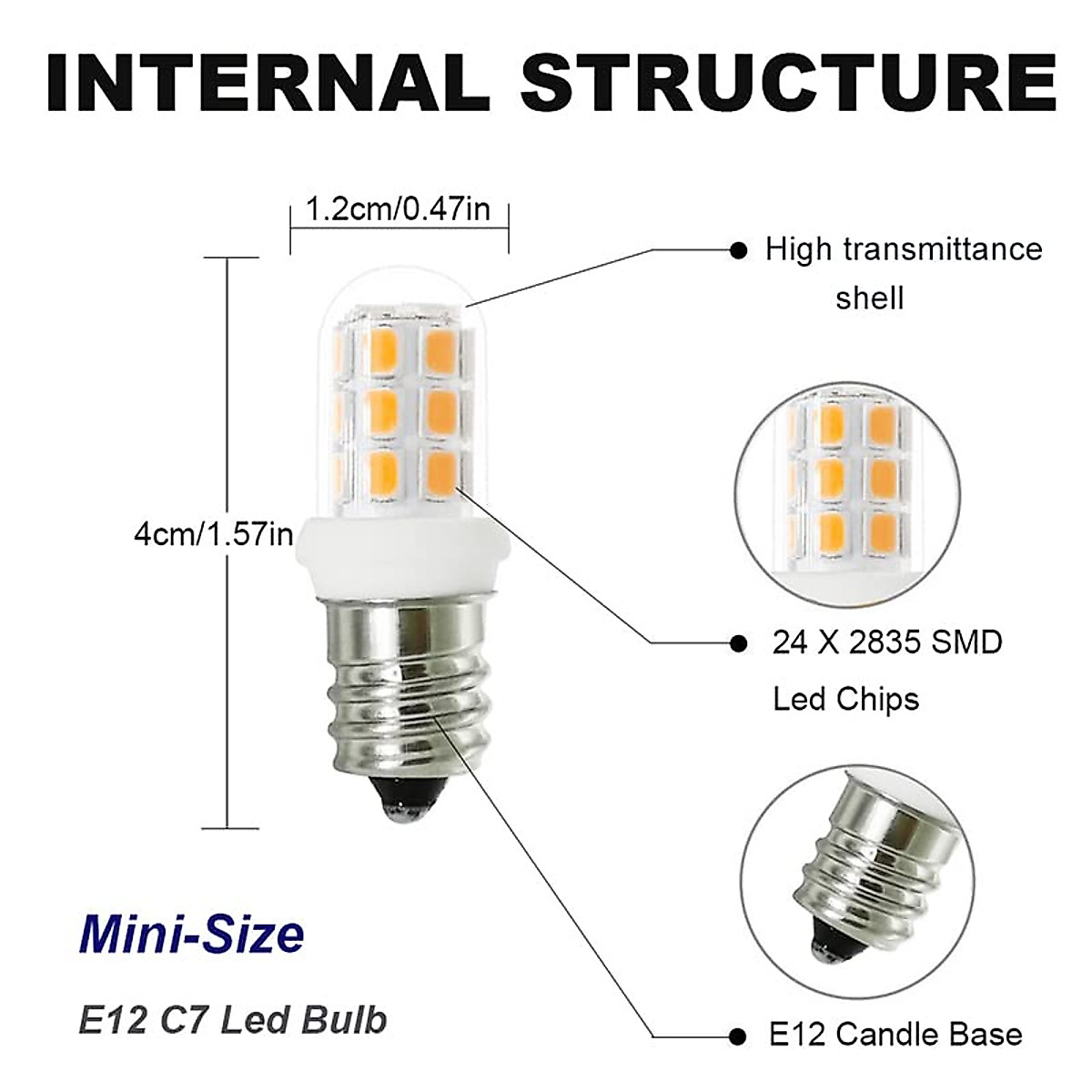 XRZT LED Night Light Bulbs - C7 E12 Led Bulb 15W Salt Lamp Bulbs, Warm White 2 Watt Equivalent 20 Watt Halogen Bulb, E12 Candelabra Light Bulb 2-Pack