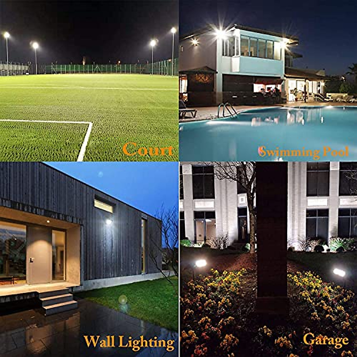 OHLUX LED Flood Lights Outdoor, 6000lumen Superbright, 60W IP66 Waterproof for Security Lights, Exterior Lights, Garden, Patio, Playground, Basketball Court 4 Pack Black
