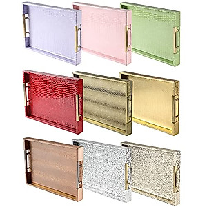 Serving Tray with Handles, 17.1”x11.8” PU Leather Ottoman Tray, Rectangle Coffee Table Tray, Modern Elegant Decorative Tray for Breakfast Tea Food Drinks Jewelry Living Room Kitchen Vanity,Purple