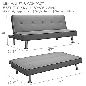 TINKLE WELL Futon Sofa Bed, Convertible Folding SofaBed Breathable Fabric, Ideal for Bedroom, Living Room, Apartment and Office-Compact Design for Spacing Saving