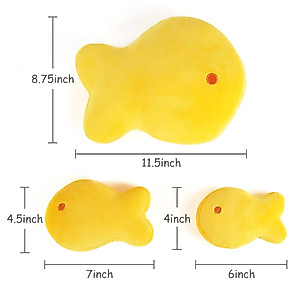 BenBen Goldfish Plush Toys, Set of 3, Goldfish Cracker Plushies, 11.5”, 8.75” and 7” Cute Gold Fish Stuffed Animal, Kawaii Food Plush, Fun Decorative Pillows for Room Décor
