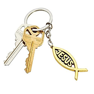 Juvale 24 Pack Metal Jesus Fish Keychains, Christian Religious Gifts for Women and Men, Bulk Key Rings for Easter Party, Family Reunion Favors (Silver and Gold-Colored)