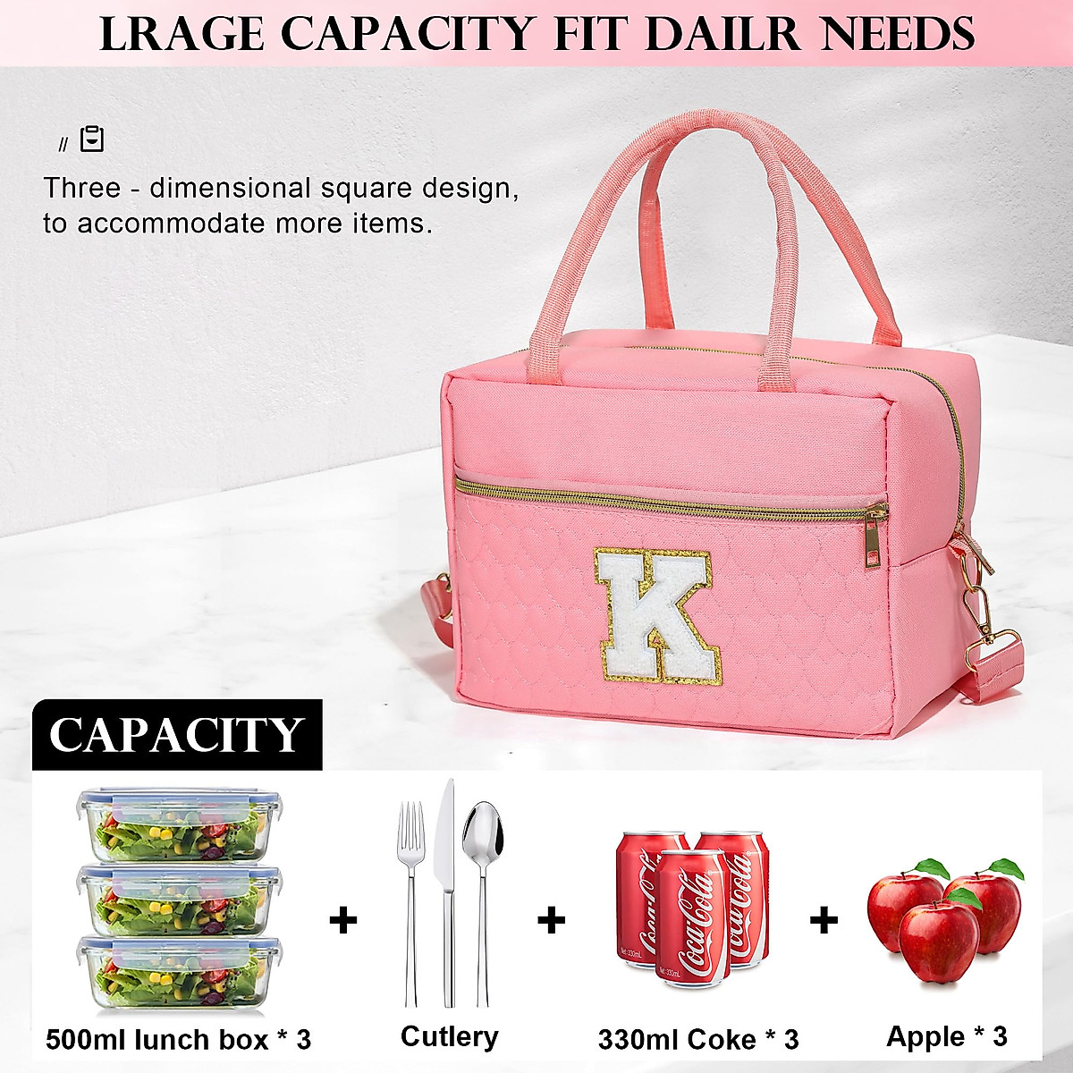 YOOLIFE Birthday Gifts for Women Her Girls - Birthday Bridesmaid Gifts Idea for Teen Girls Teenage | Initial Cute Pink Lunch Bag Insulated Lunch Cooler Bag School Lunch Box for Her Mom Friend Work J