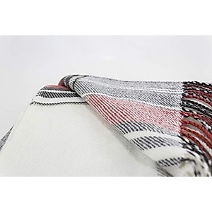 Fennco Styles Classic Plaid Pattern Tassel Trim Throw Blanket 50 x 60 Inch - Red White Throw for Couch, Home Decor and Holiday Winter Season