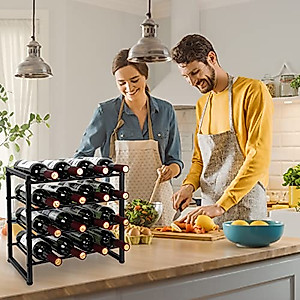 Wine Rack Freestanding 16 Bottle 4 Tier Display Storage Wine Rack for Countertop Cabinet Wine Holder Wine Shelf for Kitchen, Bar, Pantry, Wine Cellar, Basement (Metal)